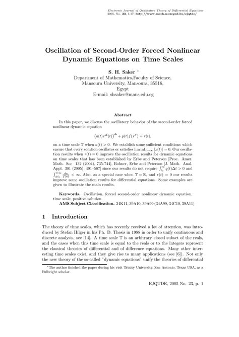Pdf Oscillation Of Second Order Forced Nonlinear Dynamic Equations On