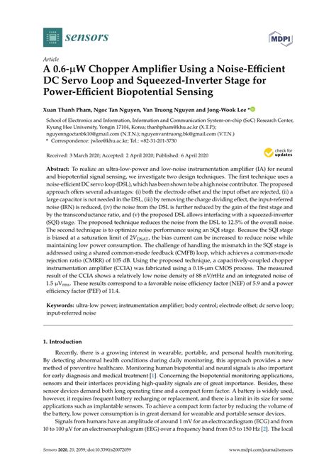 Pdf A 06 µw Chopper Amplifier Using A Noise Efficient Dc Servo Loop