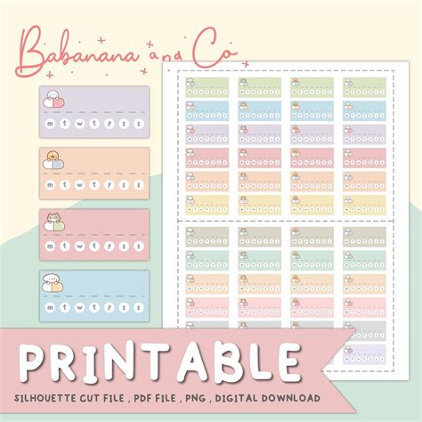 Pill Tracker Printable Digital Stickershand Drawn Designprintable