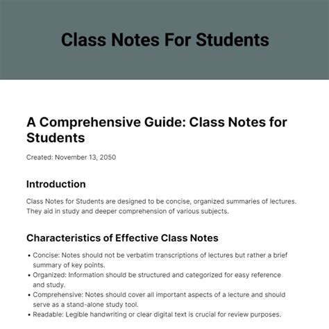 FREE Class Notes Templates Examples Edit Online Download Template Net