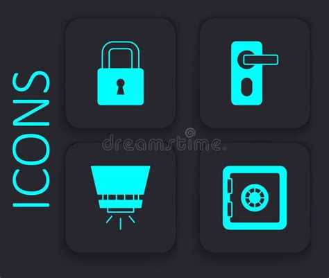 Set Safe Lock Fingerprint Door Lock And Fire Sprinkler System Icon