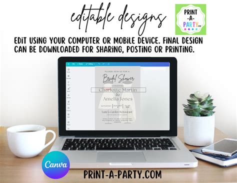 Editable Same Sex Wedding Event Invite Bridal Shower Brunch Save The Date Printable Same