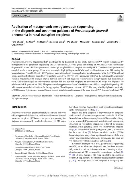 Application Of Metagenomic Next Generation Sequencing In The Diagnosis And Treatment Guidance Of