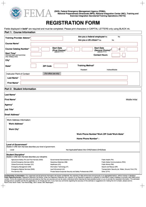 Fema Registration Form Printable Pdf Download