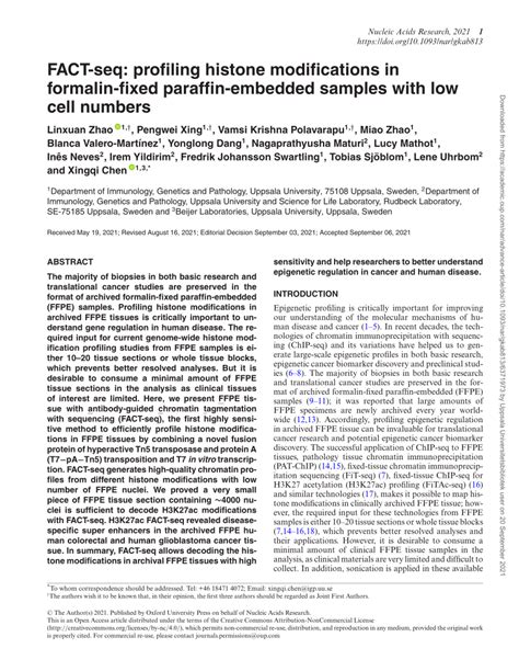 pdf fact seq profiling histone modifications in formalin fixed