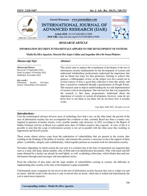 Information Security Fundamentals Applied To The Development Of Systems Pdf Information