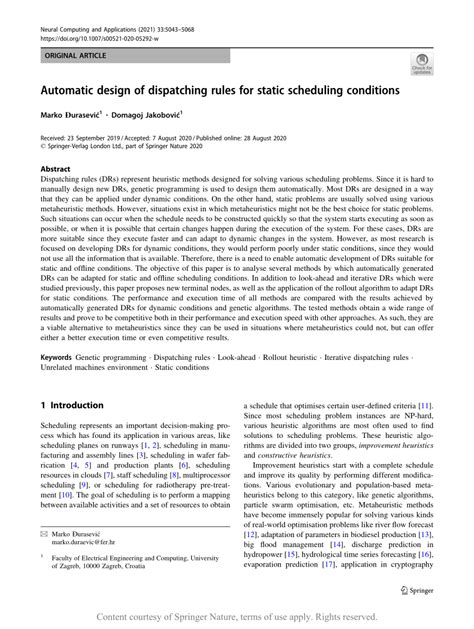 Automatic Design Of Dispatching Rules For Static Scheduling Conditions