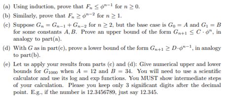 Solved 8 Points Each Part Bounds On Fibonacci Numbers Chegg Com