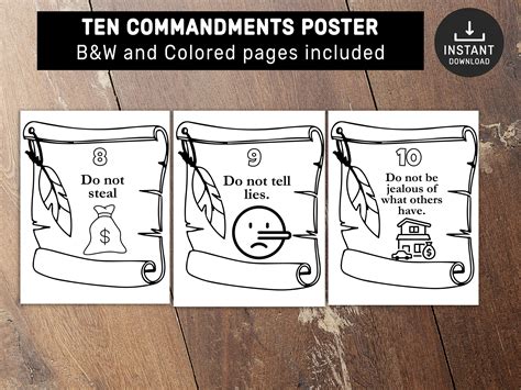 Ten Commandments Flash Card Printable Bible Activity Etsy