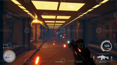 First Person Shooter Videogame With Automatic Gun Shooting Laser