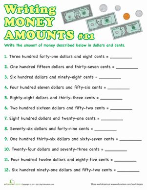 Writing Money Amounts 11 Worksheet Education Com