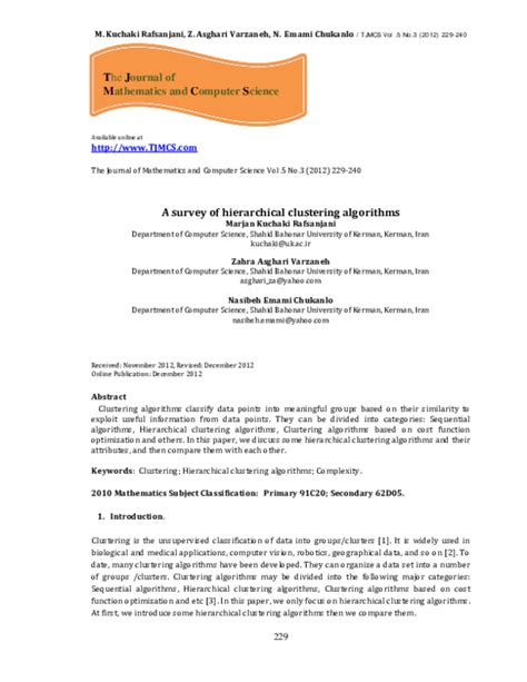Pdf A Survey Of Hierarchical Clustering Algorithms