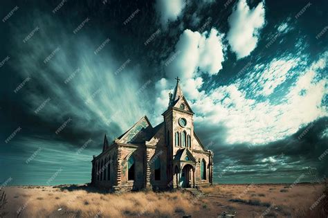 Premium Photo Frightening Building Of Abandoned Church With Broken Empty Windows Against Dark
