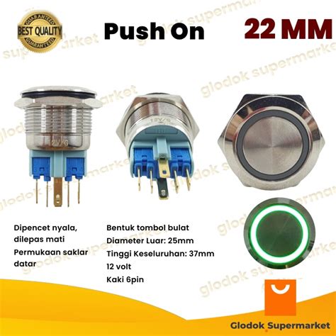 Jual Switch Metal Mm Push On Pin Saklar Lampu Stainless Mm LED Tombol V Momentary