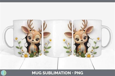 3d Hole In The Wall Deer Mug Wrap Sublimation Coffee Cup Des