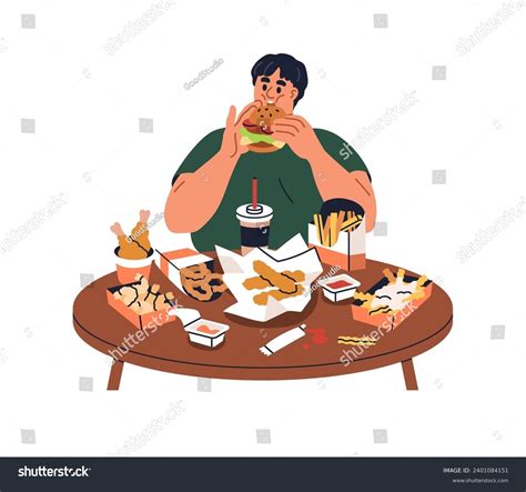 Man Glutton Eating Fast Junk Food Stock Vector Royalty Free 2401084151 Shutterstock