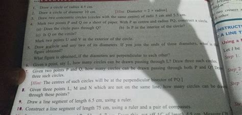 1 Draw A Circle Of Radius 45 Cm2 Draw A Circle Of Diameter 10 Cm H