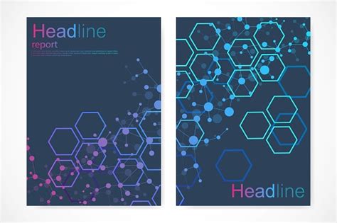 최소한의 소책자 템플렛 잡지 전단지 전단지 커버 소책자 연례 보고서 배너 의료 기술 화학에 대 한 과학적인 개념입니다 6 각형 분자 구조입니다 Dna 원자 신경 0명에 대한