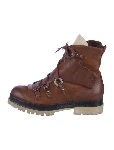 As 98 Leather Colorblock Pattern Combat Boots Brown Boots Shoes