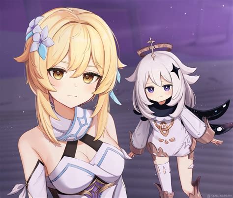 Lumine And Paimon Genshin Impact Drawn By Sera Narumu Danbooru