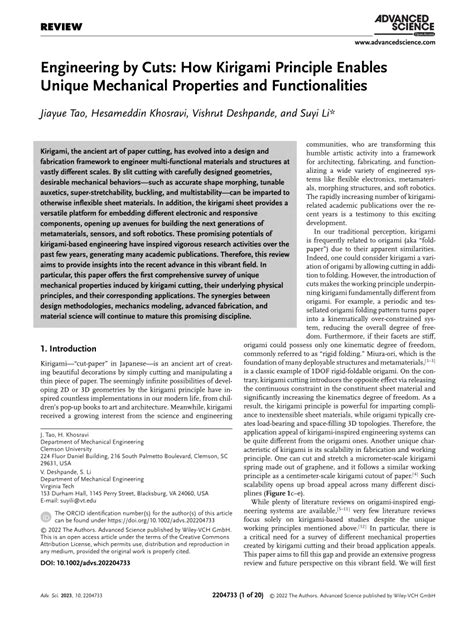 Pdf Engineering By Cuts How Kirigami Principle Enables Unique