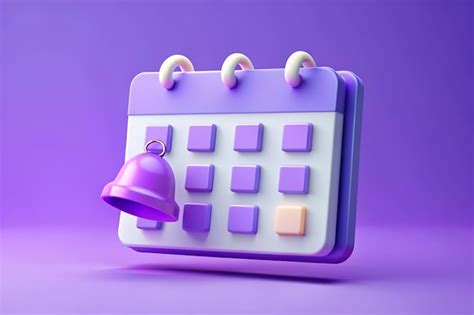 3d Reminder In Calendar On Purple Background Notifications Page With Floating Elements Alert For