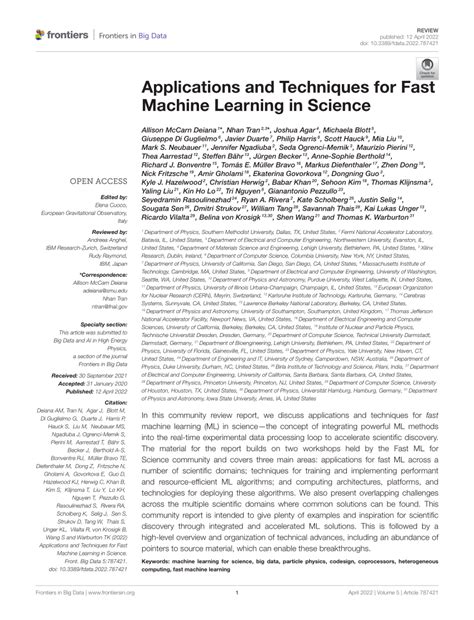 Pdf Applications And Techniques For Fast Machine Learning In Science