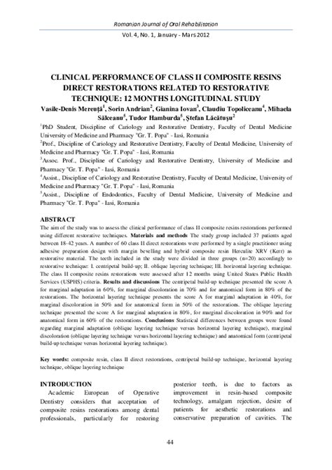 Pdf Clinical Performance Of Class Ii Composite Resins Direct Restorations Related To
