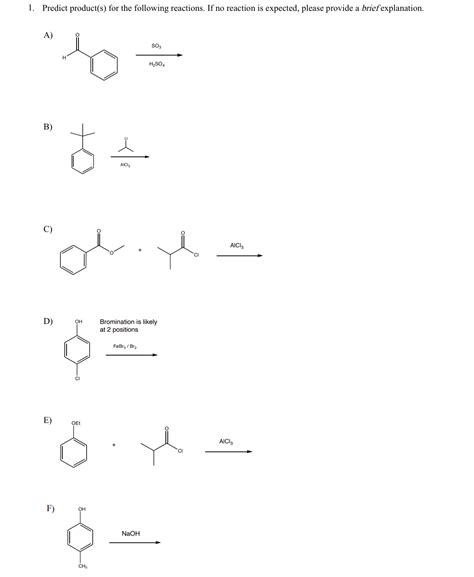 Solved Predict Product S ﻿for The Following Reactions If
