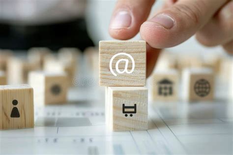 Hand Stacking Wooden Blocks With Icons Representing Teamwork Leadership And Business Strategy