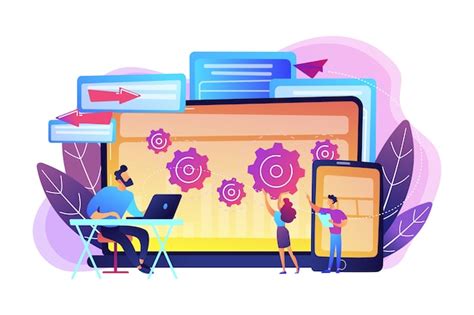 Free Vector Tester And Developer Work With Laptop And Tablet Cross Platform Bug Founding Bug