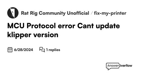 Mcu Protocol Error Cant Update Klipper Version Rat Rig Community