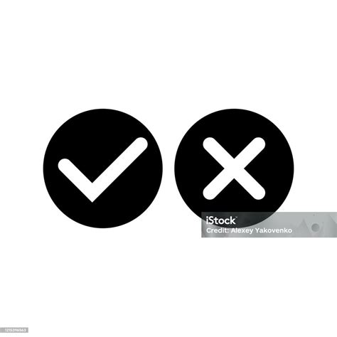 확인 표시 또는 진드기 크로스 체크 마크 격리 된 흰색 배경에 현대 검은 디자인 개념에 설정 된 평면 아이콘 Eps 10 벡터 개념에 대한 스톡 벡터 아트 및 기타 이미지