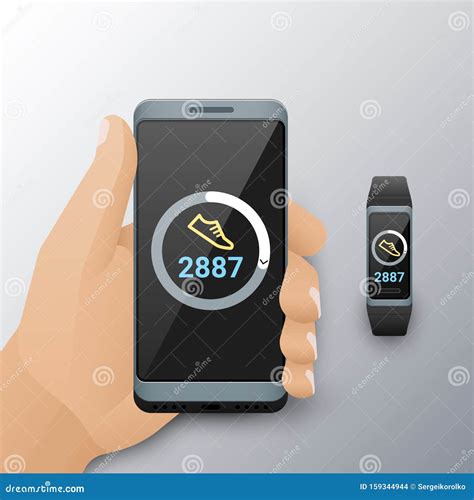 Smartphone In Hand And Wristband Fitness Tracker With Counting Steps App Walk Steps Counter App