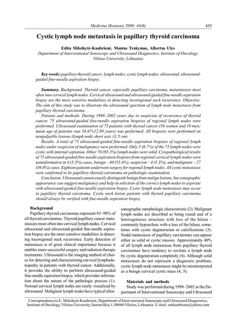 Pdf Cystic Lymph Node Metastasis In Papillary Thyroid Carcinoma
