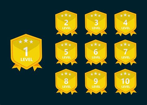 게임 Ui 디자인을 위한 숫자가 있는 게임 레벨 업 골드 배지 프리미엄 벡터