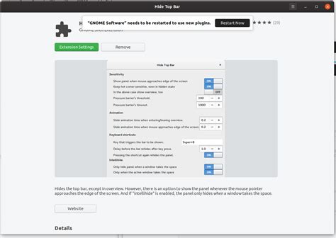 autohide how to enable hide top bar gnome extension so that it hides