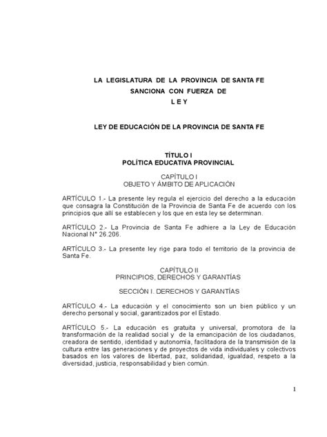 Ley De Educación Santa Fe Pdf Educación Secundaria Jardín De Infancia