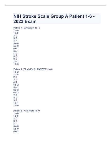 NIH Stroke Scale Group A Patient Exam NIH Stroke Scale Stuvia US