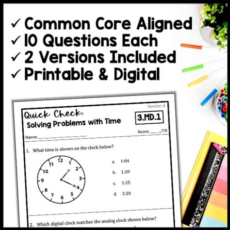 Reading Clocks Match Analog And Digital Quiz Test Telling Time 3rd Grade