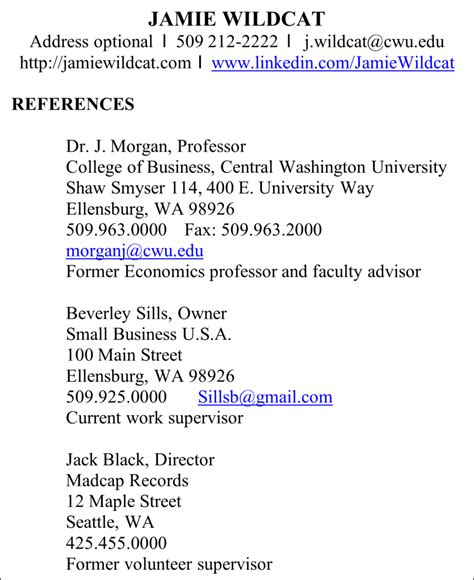 References Example Career Services Central Washington University