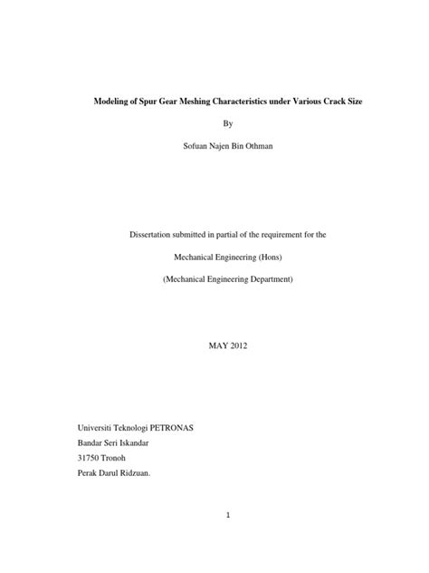 thesis modelling of spur gear meshing characteristics under various