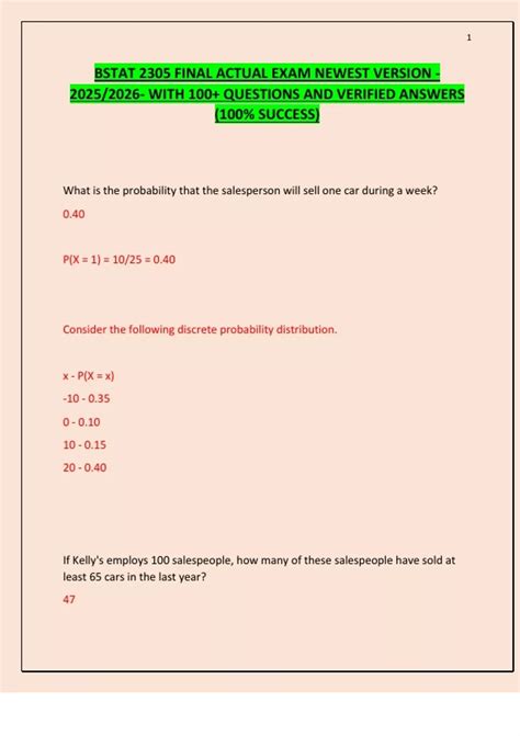 Bstat 2305 Final Actual Exam Newest Version 20252026 With 100