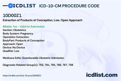ICD 10 PCS Procedure Code 10D00Z1 Extraction Of Products Of Conception Low Open Approach