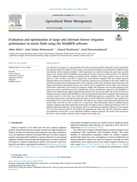 Pdf Evaluation And Optimization Of Surge And Alternate Furrow Irrigation Performance In Maize