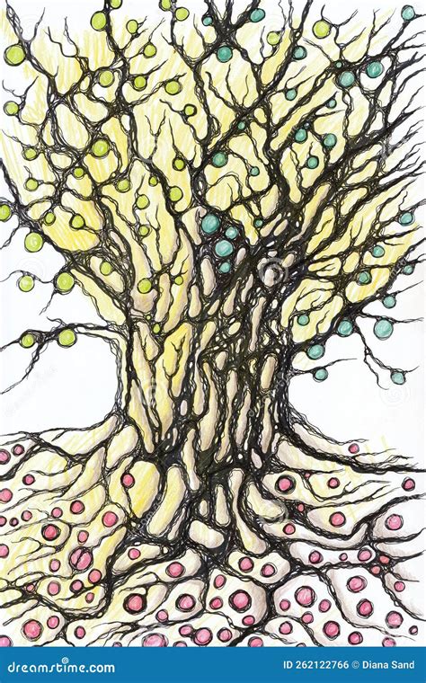 Tree Of Life Neuro Art Graphic Concept Abstract Pencil Drawing Art Therapy Of Brain Task