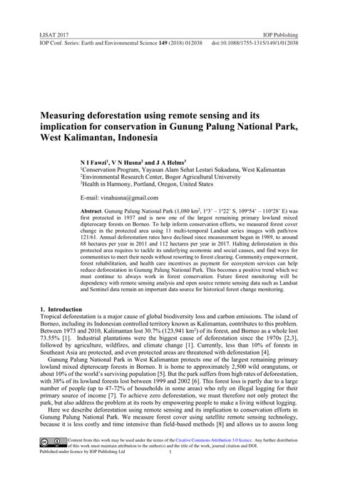 Pdf Measuring Deforestation Using Remote Sensing And Its Implication For Conservation In
