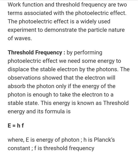 Define Threshold Frequency And Work Function At Mary Sims Blog