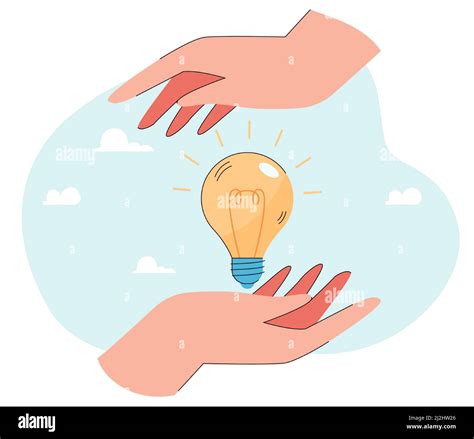 Lightbulb Between Huge Hands As Symbol Of New Idea Innovative Invention Flat Vector