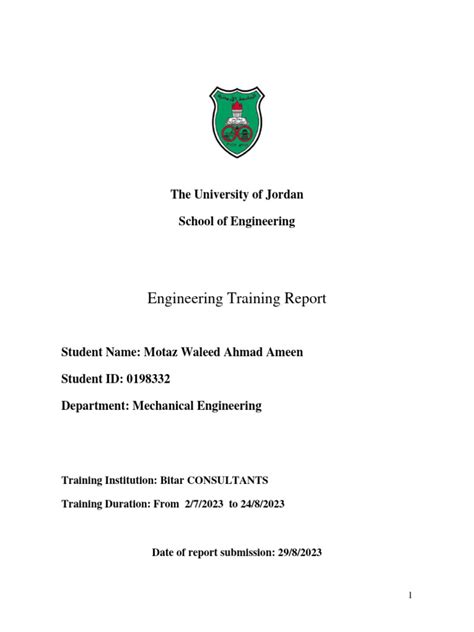 Engineering Training Report Template Pdf